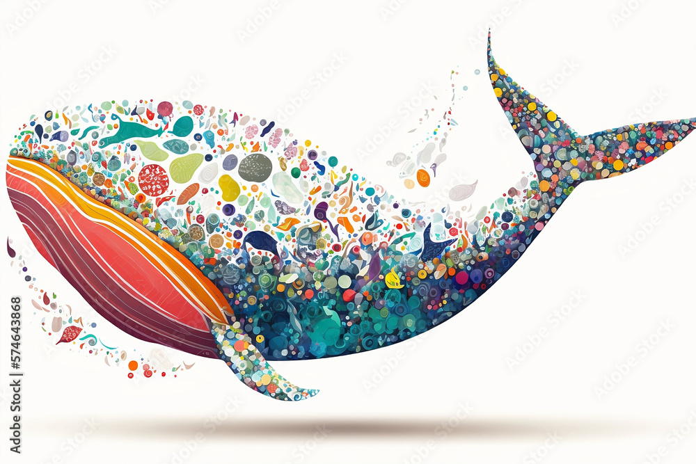 Colorful whale in the white background. Whale art. Generative AI. Stock ...