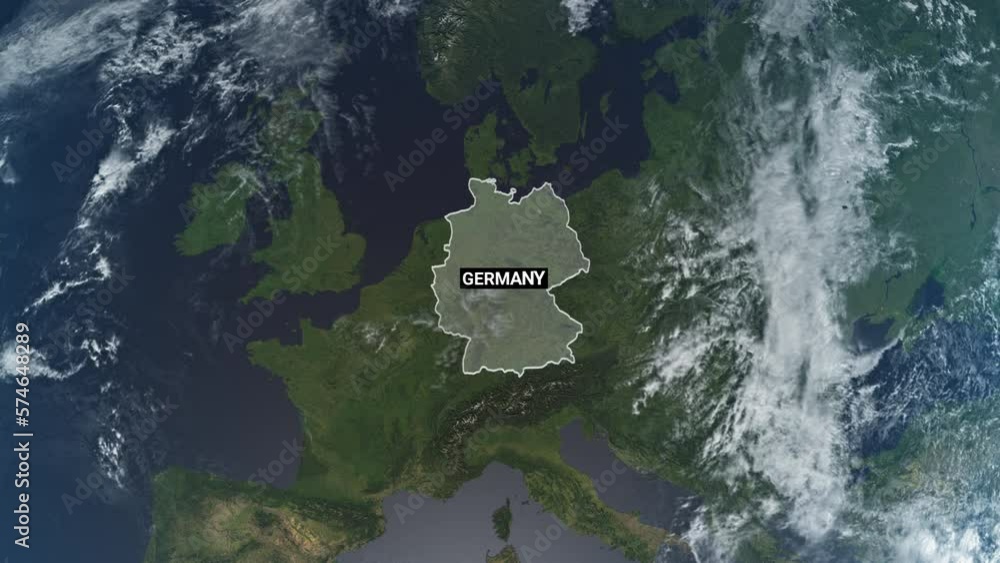 Germany map, zooming in from the space through a 4K photo real animated ...