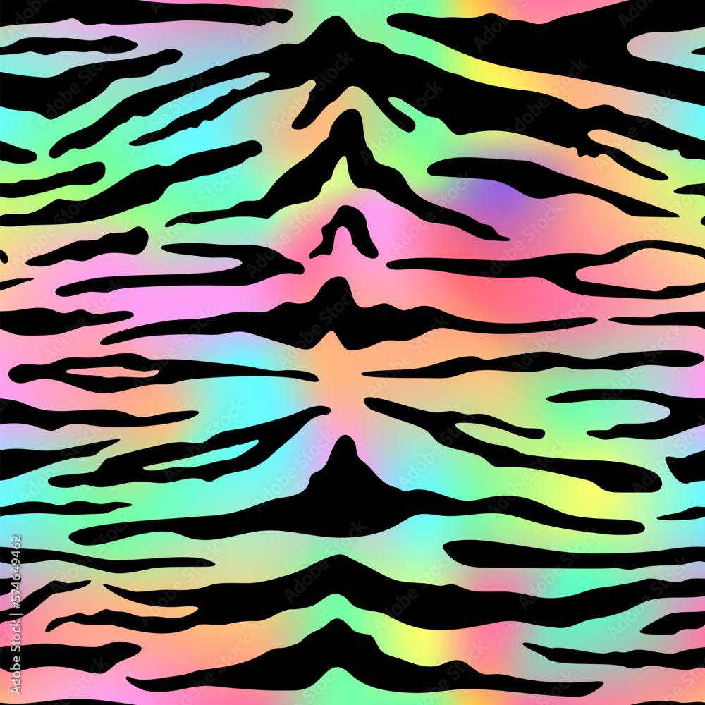 Trendy Neon Tiger seamless pattern. Vector rainbow wild animal skin ...