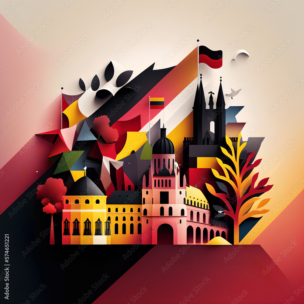 A digital illustration showcasing Germany's iconic landmarks and ...