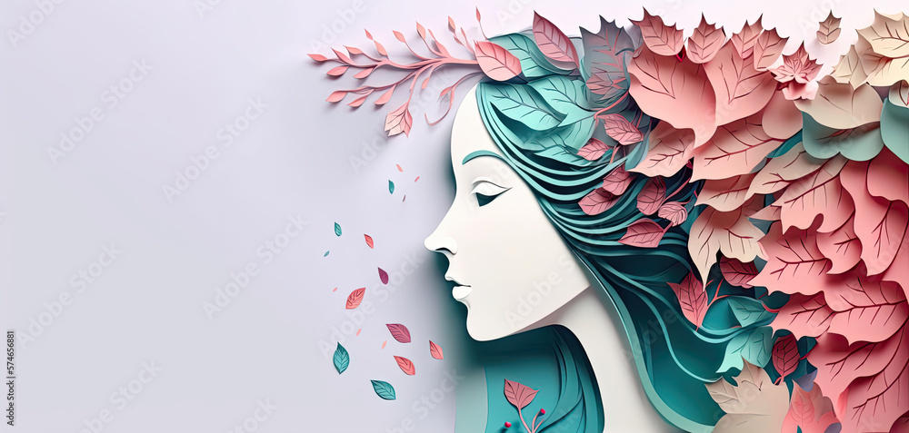 Woman's day paper cut with flowers and Copy space background ...