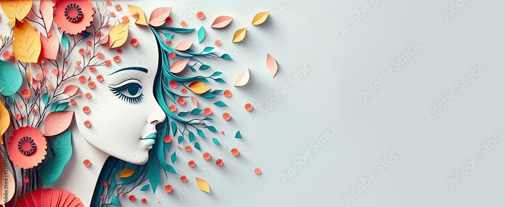 Woman's day paper cut with flowers and Copy space background ...