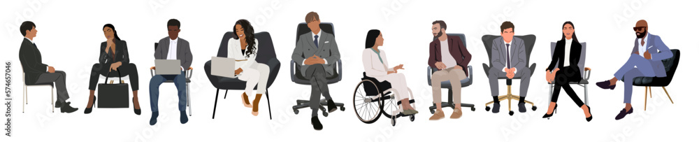 Vetor de Men and women dressed in formal suits take part in business ...