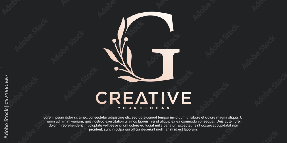 Initial letter G with Beautiful floral alphabet monoline logo design ...