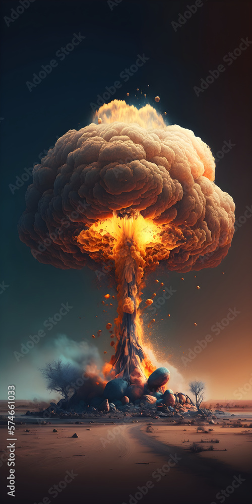 Nuclear war concept. Explosion of nuclear bomb. Creative artwork ...