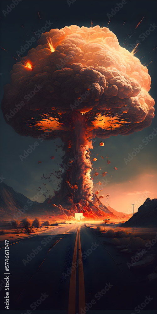 Nuclear war concept. Explosion of nuclear bomb. Creative artwork ...