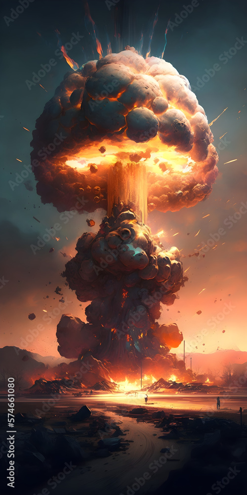 Nuclear war concept. Explosion of nuclear bomb. Creative artwork ...