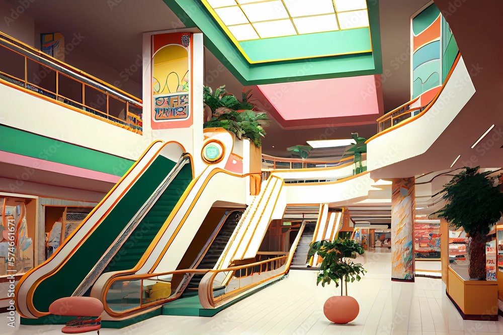 90s shopping mall liminal space, retro, vintagem, the 90's. Generative ...