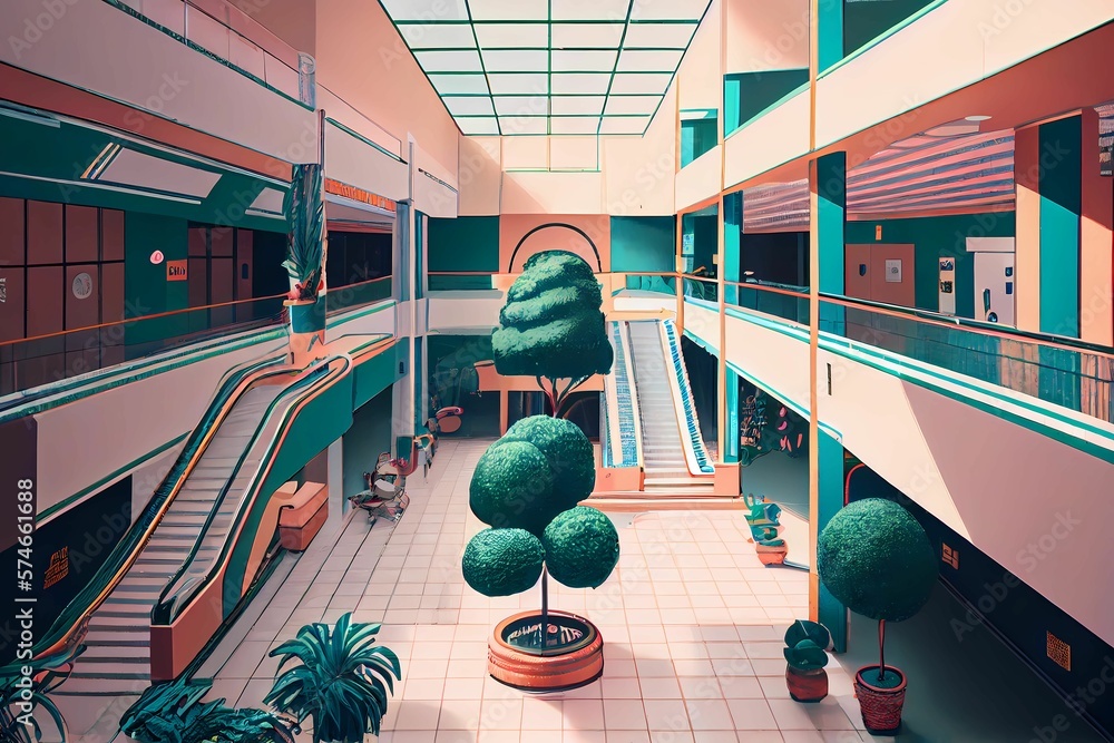 90s shopping mall liminal space, retro, vintagem, the 90's. Generative ...