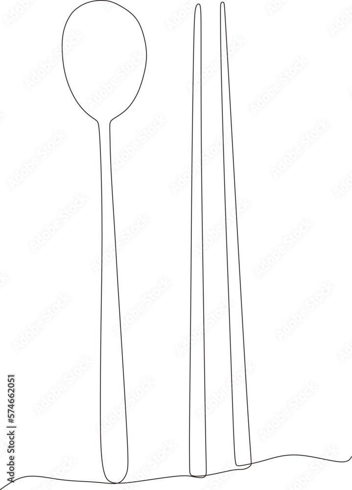 Hand holding chopsticks. Asian traditional cutlery. One continuous line ...