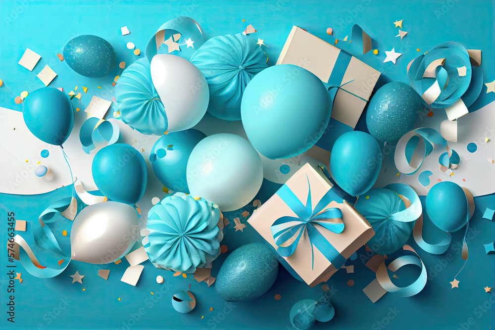 Blue birthday background with empty frame, Generative AI Stock ...