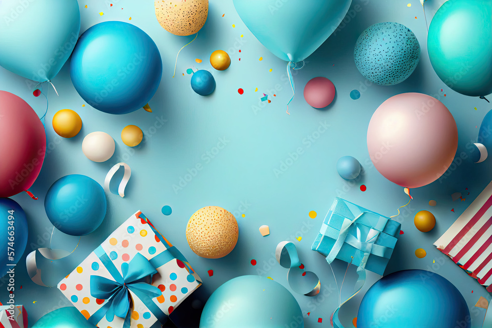 Blue birthday background with empty frame, Generative AI Stock ...