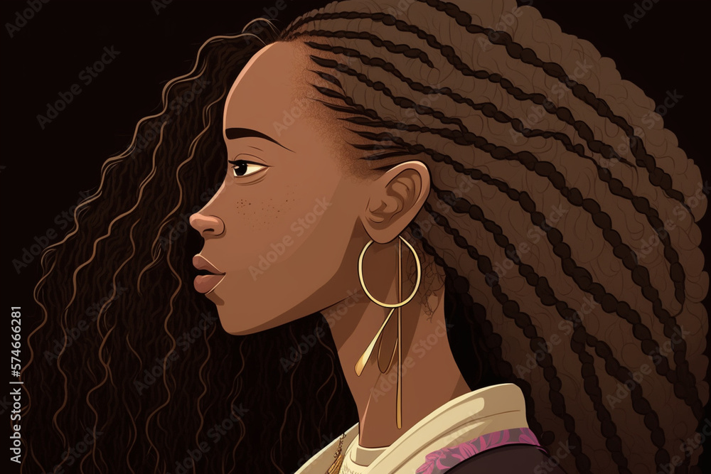 shojo style profile of african american woman with long locs cartoon ...