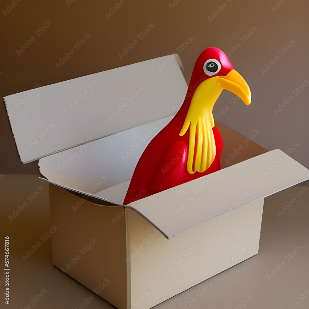 AI generative illustration of silly red bird with yellow beak and ...
