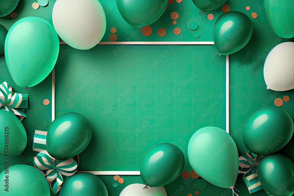 Green birthday background with empty frame, Generative AI Stock ...