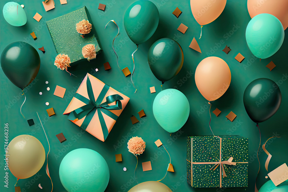 Green birthday background with empty frame, Generative AI Stock ...