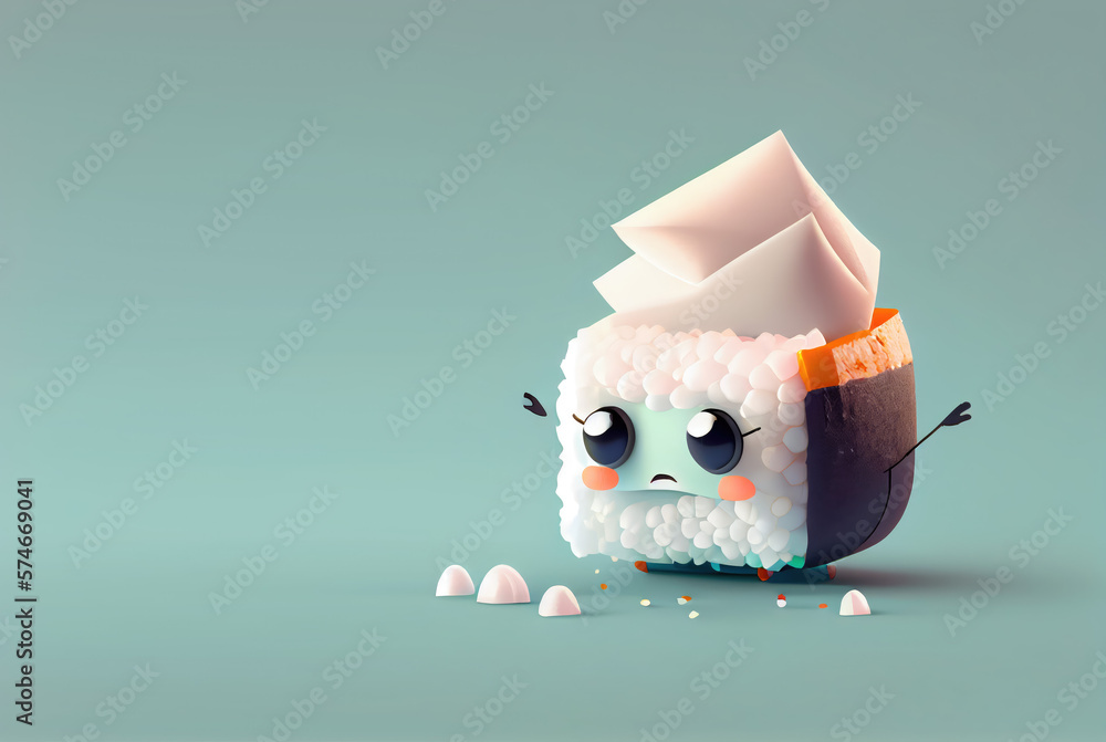 Cute sushi cartoon 3d character. Cartoon kawaii sushi with big eyes ...