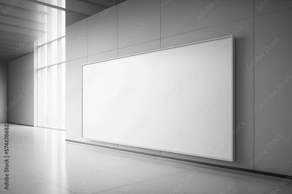 Long white rectangular banner with no content in a simple concrete ...