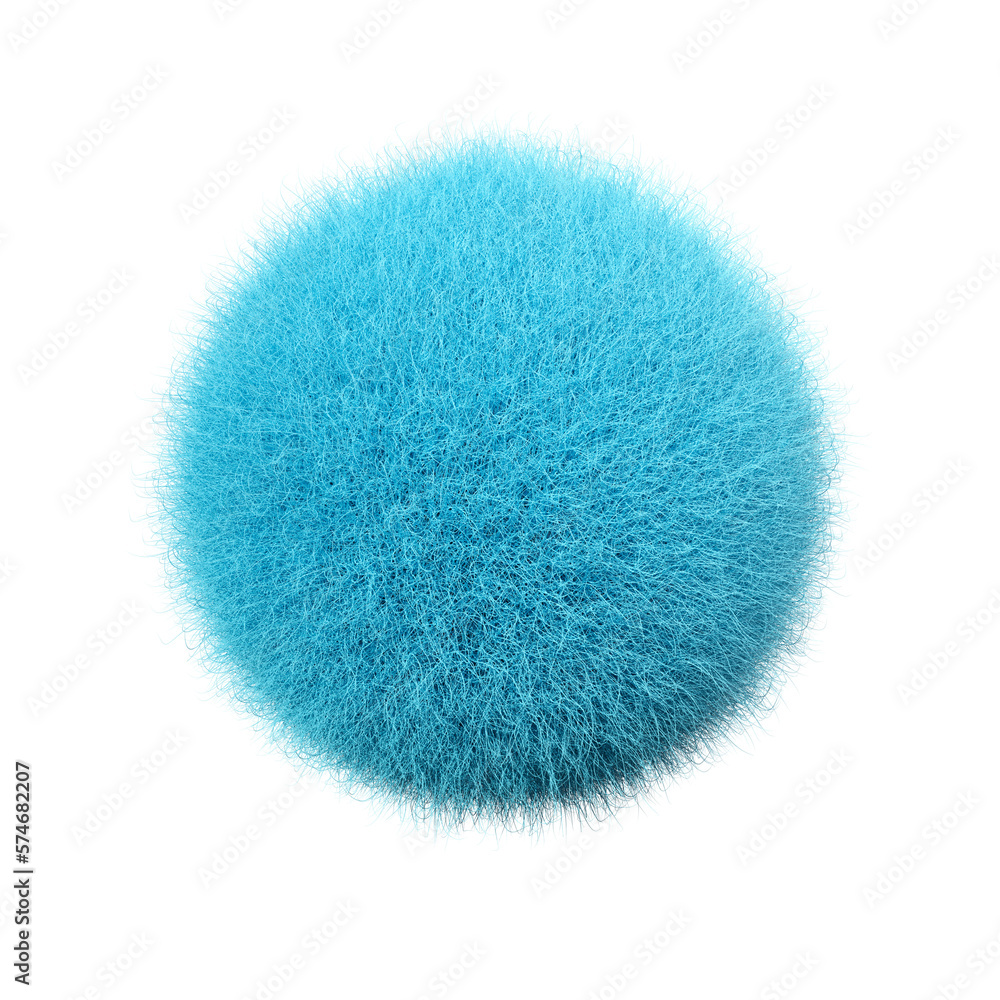 Blue Ball Fur 3D element render, Typography fluffy style, transparent ...