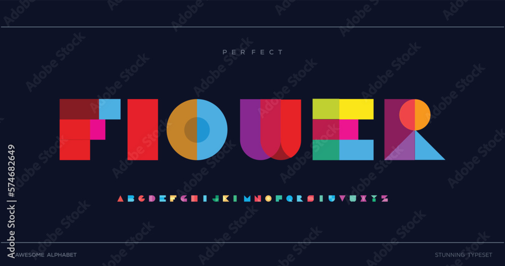 Geometric font color art alphabet, abstract decorative letters set ...