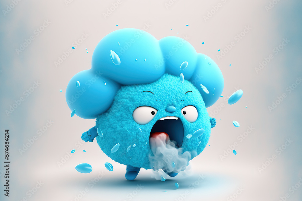 Cute blue cloud with a goofy furious expression and wind. Icon for a ...