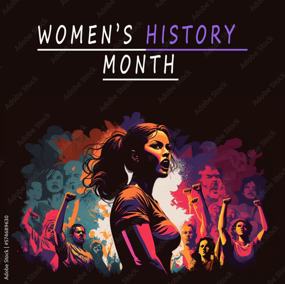 Womens History Month Women With Raised Fists Celebrate Womens