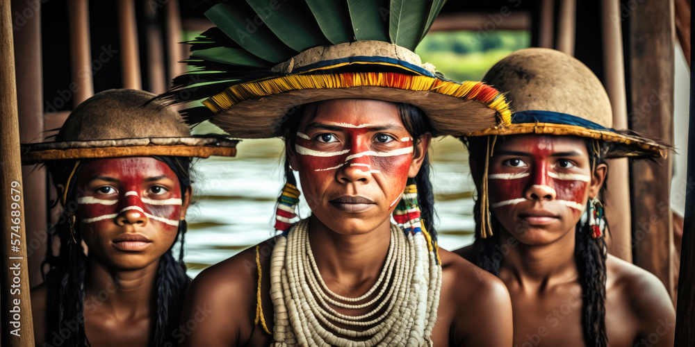 Indigenous people from the Amazon in traditional dress - Generative AI ...