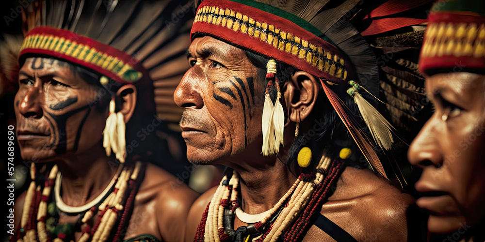 Indigenous men from the Amazon in traditional dress - Generative AI ...