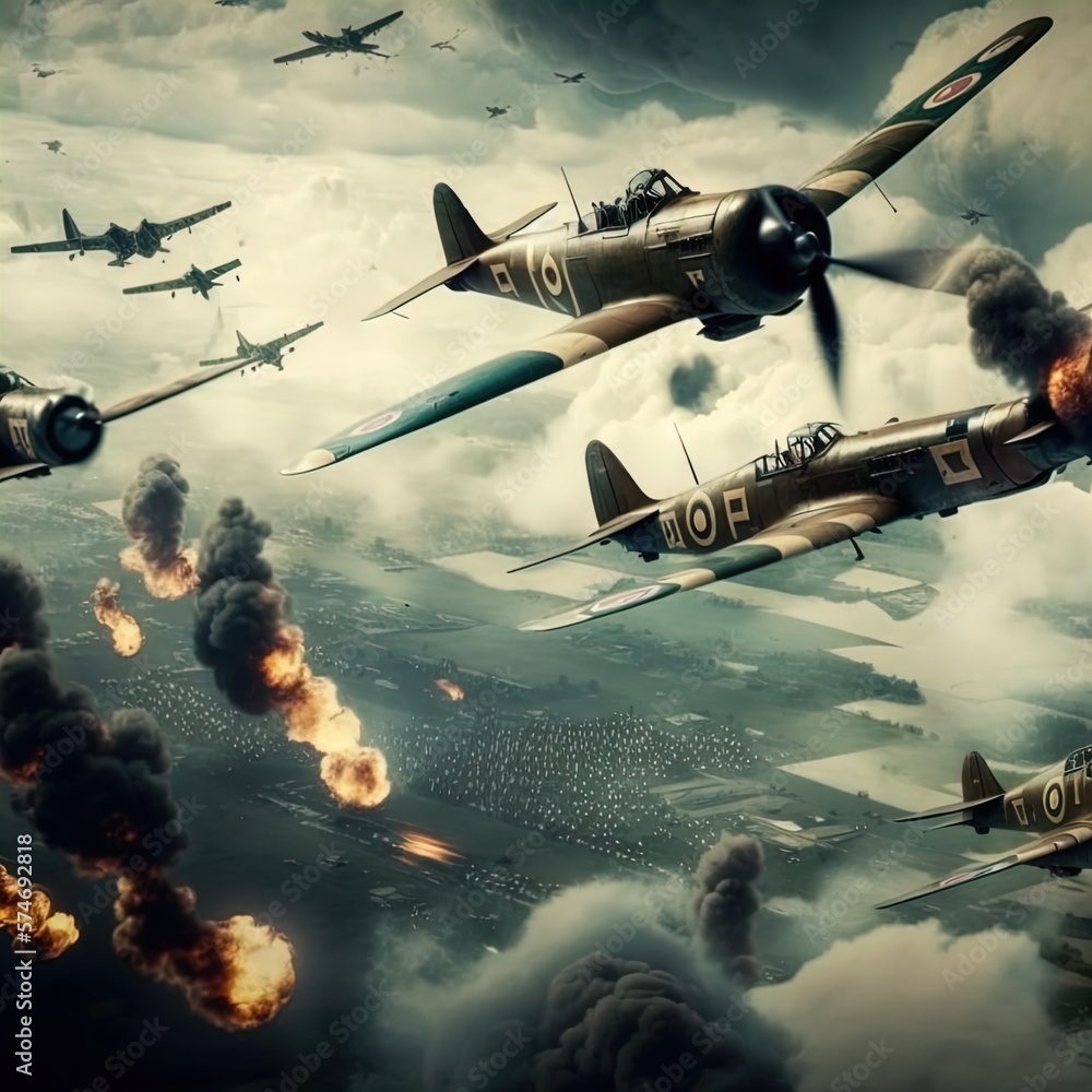 World War 2 aerial battle. Action scene. Made with Generative AI. Stock ...