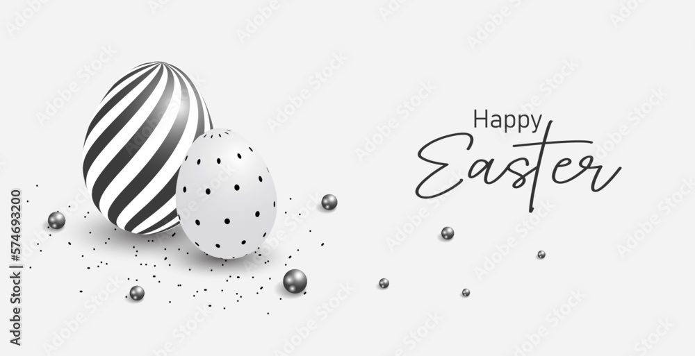 Happy easter banner template with white and black minimalist design ...