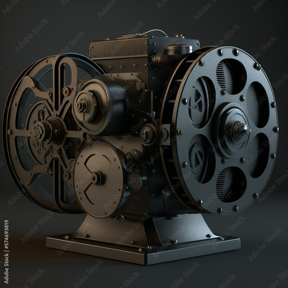 Cinema projector movie reel dieselpunk futuristic movie screening ...