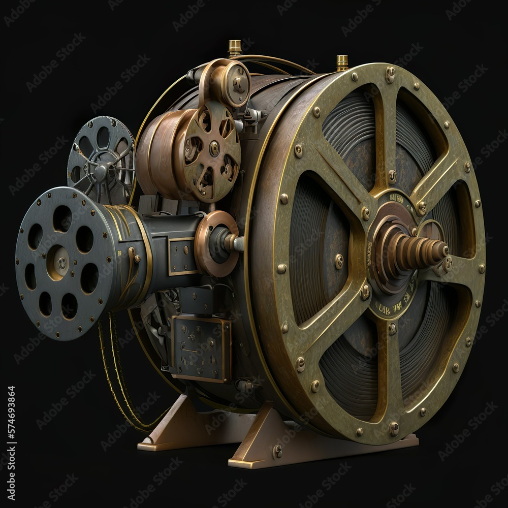 Cinema projector movie reel dieselpunk futuristic movie screening ...