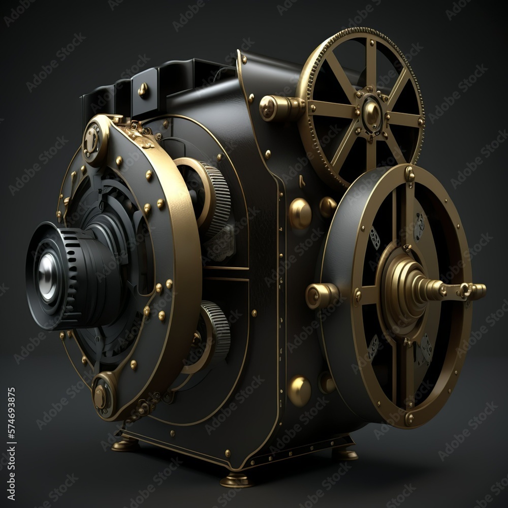 Cinema projector movie reel dieselpunk futuristic movie screening ...