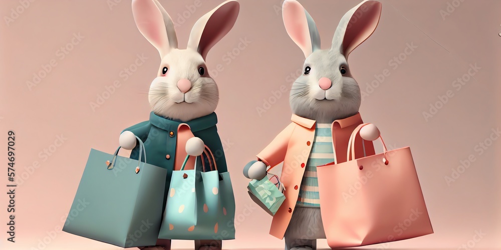3d rendered Illustration of Cute little Easter rabbits in fashion ...
