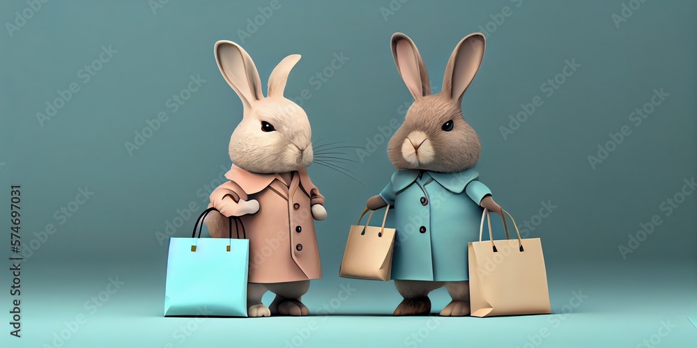 3d rendered Illustration of Cute little Easter rabbits in fashion ...