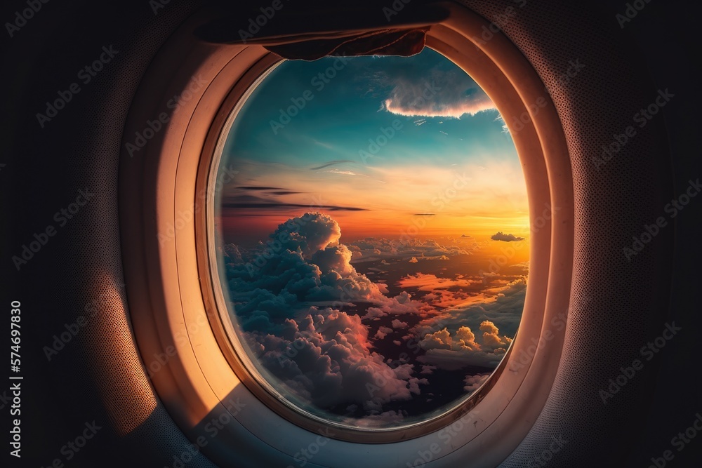 Inside plane window under sunset cloud Made with Generative AI Stock ...