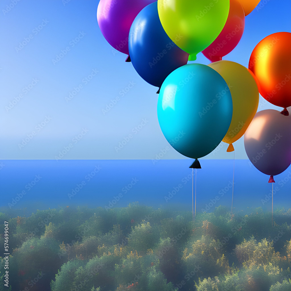 Birthday flying balloons in sky design. Happy birthday to you greeting ...