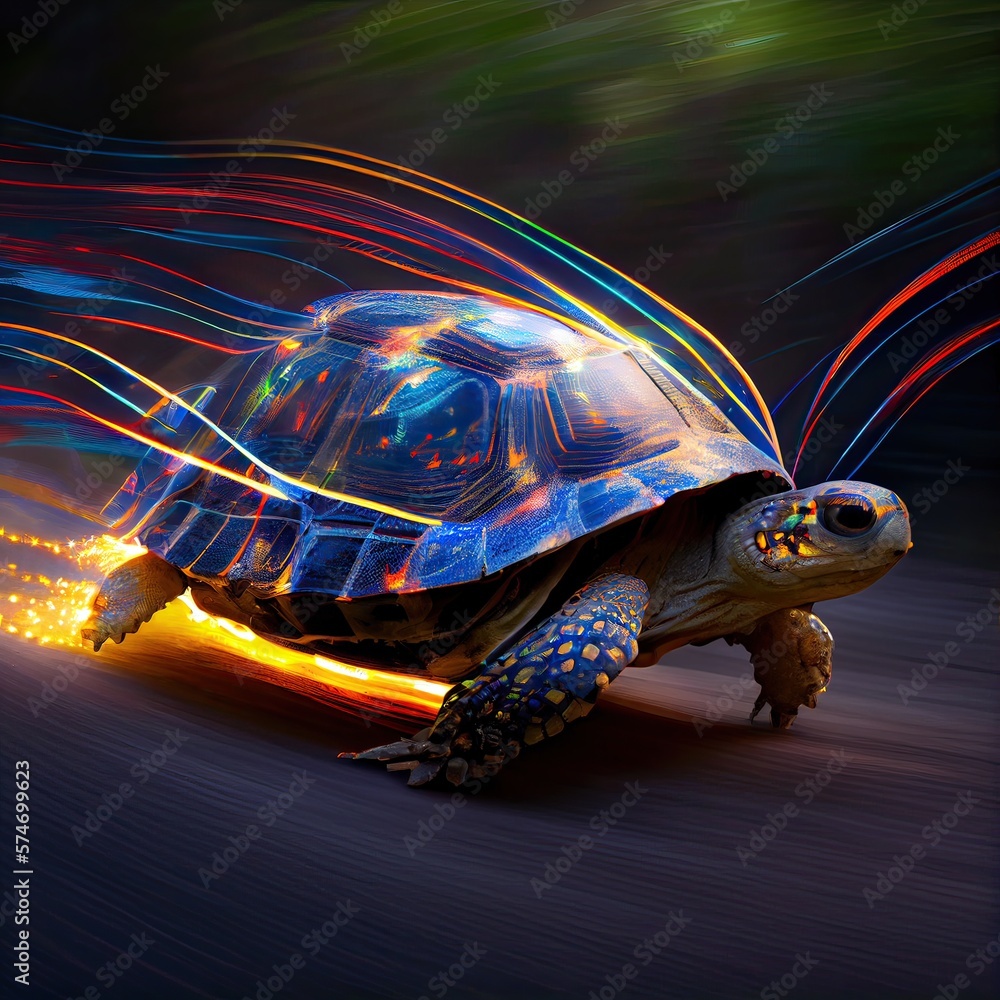 cute turtle crawl fast with speed motion blur, Commuting concept with ...