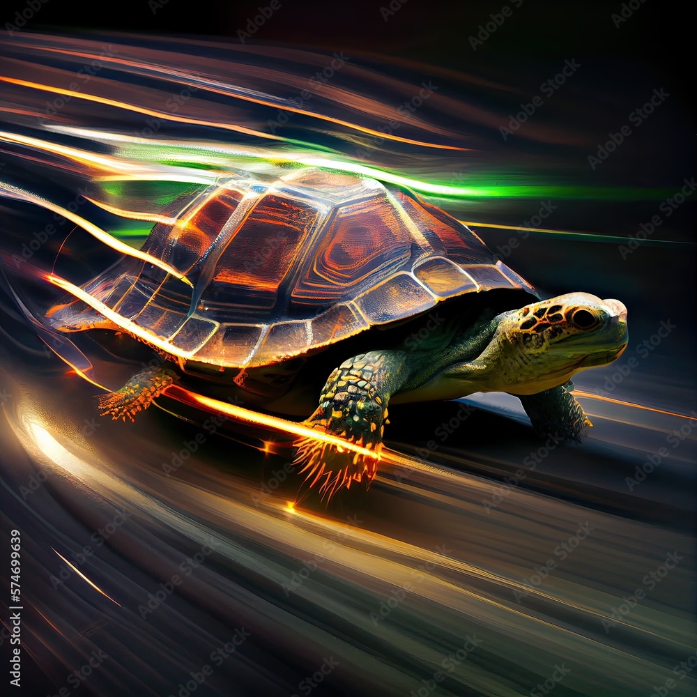 cute turtle crawl fast with speed motion blur, Commuting concept with ...