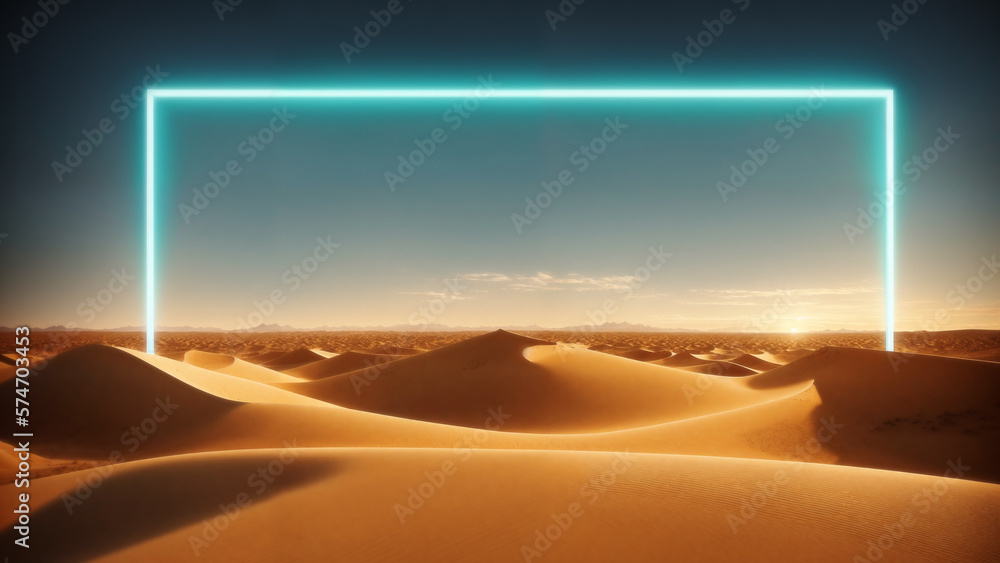neon light frame in the desert sand scenery created with Generative AI ...
