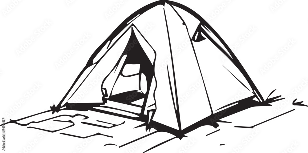 Illustration of a prefabricated modern tent in black and white 2D form ...