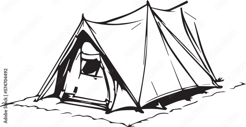 Illustration of a prefabricated modern tent in black and white 2D form ...