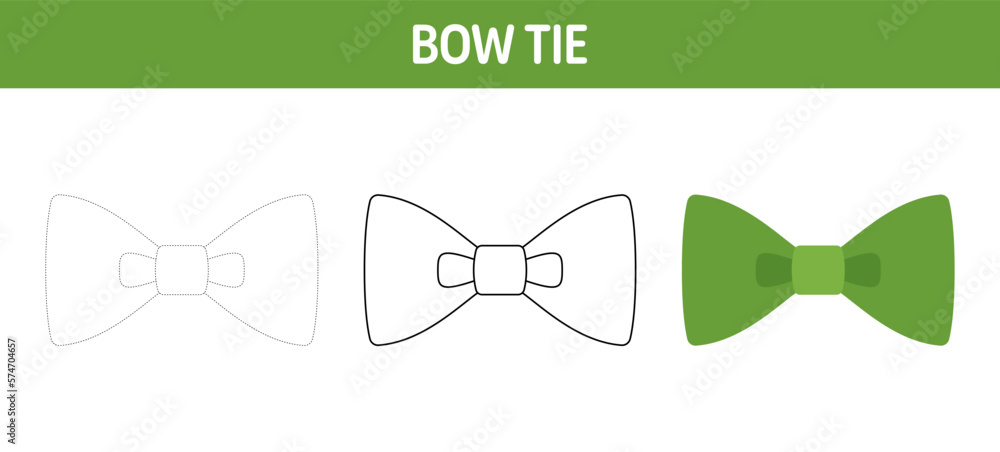 Bow Tie tracing and coloring worksheet for kids Stock Vector | Adobe Stock