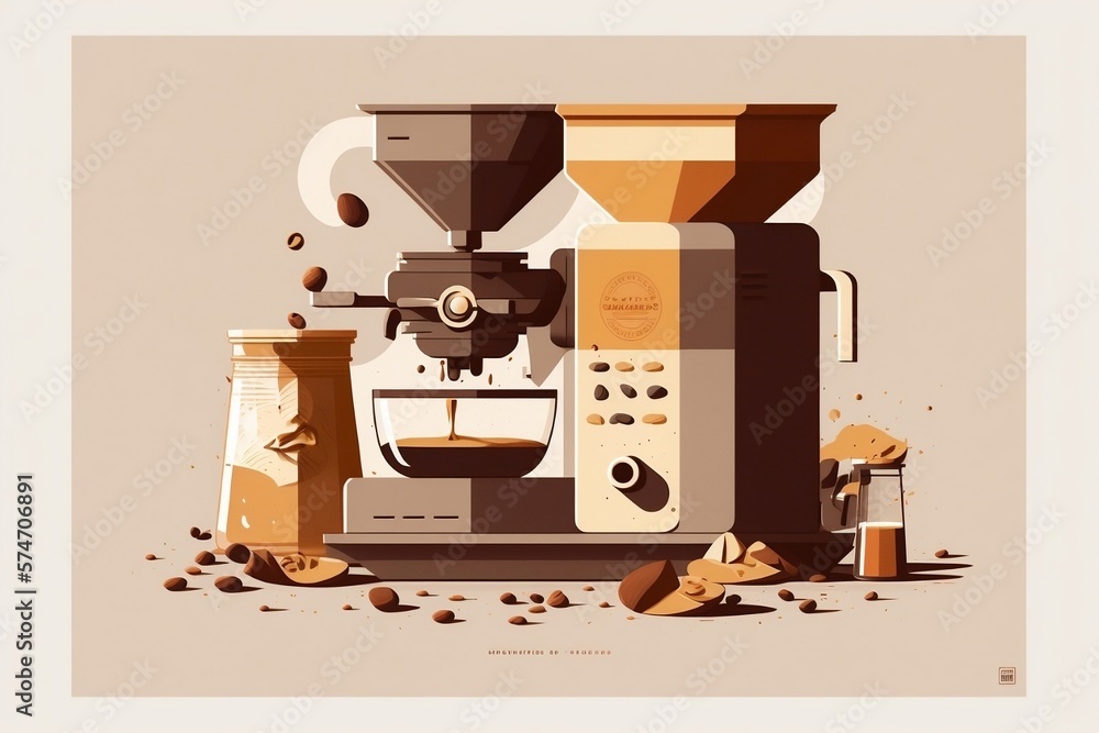 ภาพประกอบสต็อก Coffee illustration. Modern aesthetic espresso machine ...