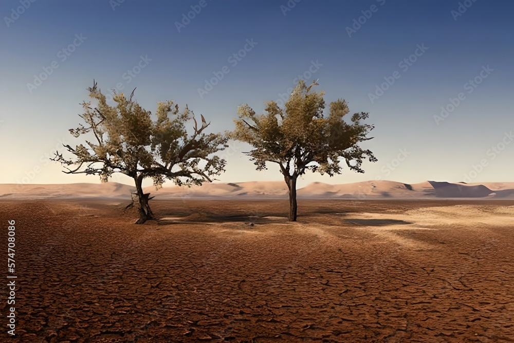 Barren Landscape Fith Crached Dried Soil, Abandoned Farm And Dead Tree ...