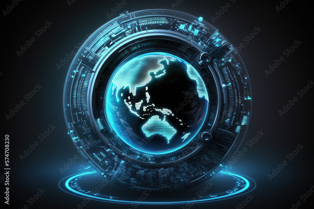 Hologram planet Earth in virtual user interface. Futuristic planet on ...