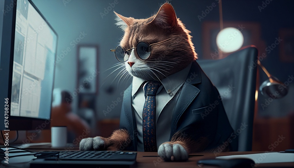 Generative AI portrait of a cat in a traditional business suit Stock ...