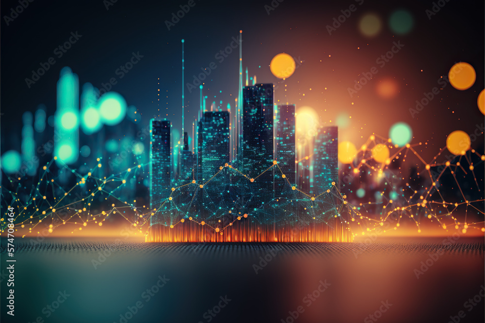 Smart city or digital cityscape IOT or Internet of things cloud ...