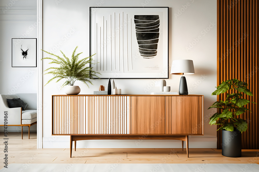 Interior design idea of modern living room with beige sideboard over ...