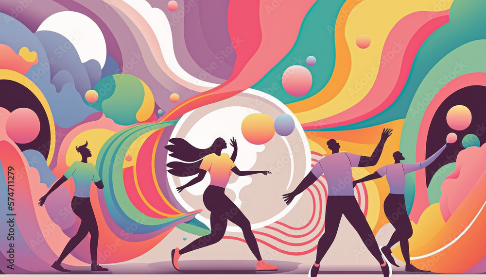 group of people dancing, happy concept, abstract background, pastel ...